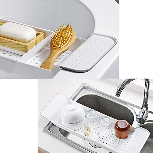 HomDSim Bath Tray Shelf,Plastic Bathtub Holder Non-Slip Telescopic Bathtub Caddy,Adjustable Multifunction Storage Tub Shelf Bathtub Stand for Bathroom,56-79x17.5x9cm(22-31x6.8x3.5inch)