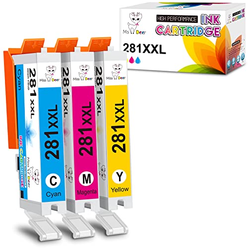 Miss Deer 281 Ink Cartridges Compatible Replacement for Canon CLI-281XXL 281 XXL for Canon PIXMA TS9120 TR7520 TR8520 TS8120 TS8220 TS8320 TS6100 TS6120 (1C+1M+1Y) 3 Pack