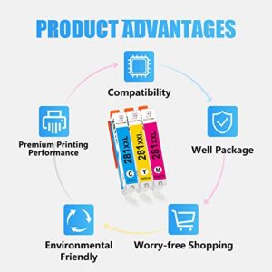 Miss Deer 281 Ink Cartridges Compatible Replacement for Canon CLI-281XXL 281 XXL for Canon PIXMA TS9120 TR7520 TR8520 TS8120 TS8220 TS8320 TS6100 TS6120 (1C+1M+1Y) 3 Pack