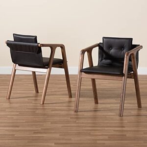 Baxton Studio Marcena Dining Chair Set Black Imitation Leather Upholstered and Walnut Brown Finished Wood 2-Piece Dining Chair Set