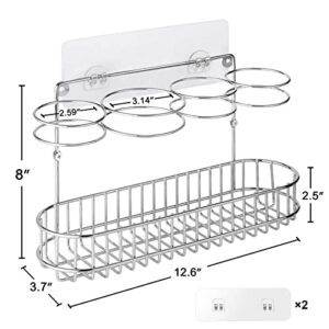 FANGSUN Wall Mount Hair Tool Organizer Holder, Adhesive Blow Dryer Rack, Hair Dryer & Curling Iron Holder, Metal Wire Bathroom Cabinet Storage Basket for Hot Tools, Straightener, Chrome, Silver