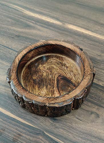 Handmade Wooden Classic Tray Platter With Tree Bark Vintage Display Serving Plat Platter (Pack of 3)