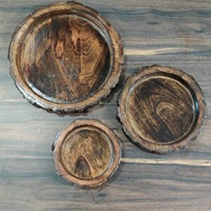 Handmade Wooden Classic Tray Platter With Tree Bark Vintage Display Serving Plat Platter (Pack of 3)