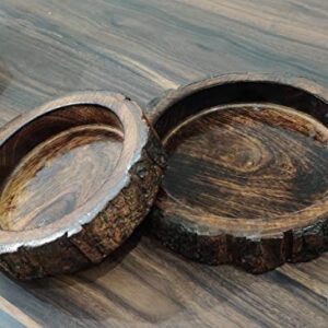 Handmade Wooden Classic Tray Platter With Tree Bark Vintage Display Serving Plat Platter (Pack of 3)