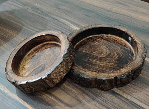 Handmade Wooden Classic Tray Platter With Tree Bark Vintage Display Serving Plat Platter (Pack of 3)