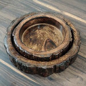 Handmade Wooden Classic Tray Platter With Tree Bark Vintage Display Serving Plat Platter (Pack of 3)