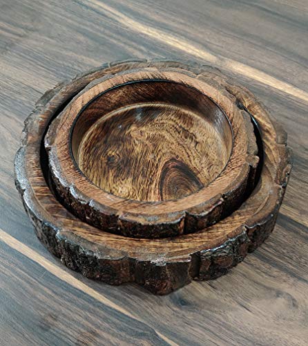 Handmade Wooden Classic Tray Platter With Tree Bark Vintage Display Serving Plat Platter (Pack of 3)