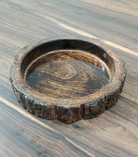 Handmade Wooden Classic Tray Platter With Tree Bark Vintage Display Serving Plat Platter (Pack of 3)