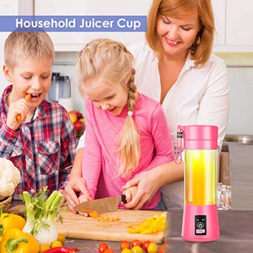 Portable Blender, Personal Mini Blender with 380ML for Smoothies and Shakes, USB Rechargeable Blender for Home, Kitchen, Office, Travel, Gym, Picnic (PINK)