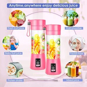 Portable Blender, Personal Mini Blender with 380ML for Smoothies and Shakes, USB Rechargeable Blender for Home, Kitchen, Office, Travel, Gym, Picnic (PINK)