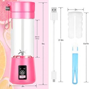 Portable Blender, Personal Mini Blender with 380ML for Smoothies and Shakes, USB Rechargeable Blender for Home, Kitchen, Office, Travel, Gym, Picnic (PINK)