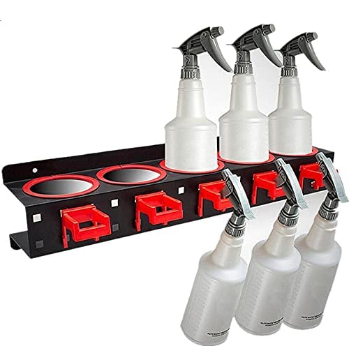 DALLYOUGU Spray Bottle Rack Storage,Spray Bottle Holder Wall Mount, Spray Storage Rack Organizer Aerosol Can Rack Organizer With 5 Holes And 5 Plastic Hanging Hooks Cleaning Detailing Tools Hanger