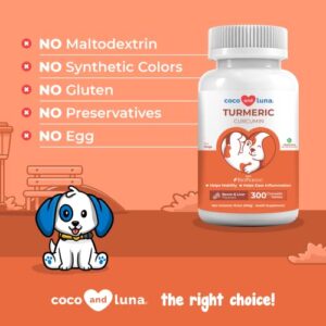 Turmeric for Dogs - Anti Inflammatory for Dogs - 300 Chewable Tablets - Curcumin and BioPerine, Antioxidant, Promotes Pet Mobility, Cardiovascular Health and Liver Health