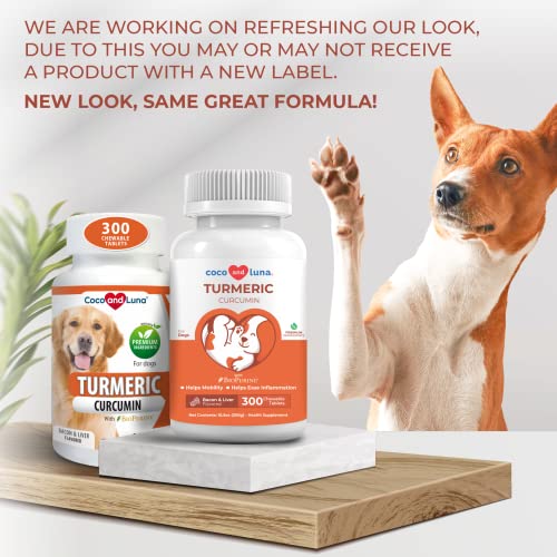 Turmeric for Dogs - Anti Inflammatory for Dogs - 300 Chewable Tablets - Curcumin and BioPerine, Antioxidant, Promotes Pet Mobility, Cardiovascular Health and Liver Health