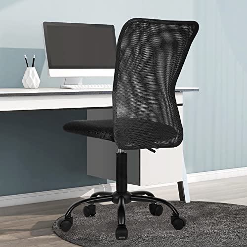 Armless Office Chair Ergonomic Computer Chair Student Desk Chair Height Adjustable Home Office Chair with Wheels Mid-Back Mesh Chair Swivel Task Chair for Small Space Bedroom, Black