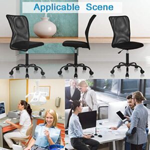 Armless Office Chair Ergonomic Computer Chair Student Desk Chair Height Adjustable Home Office Chair with Wheels Mid-Back Mesh Chair Swivel Task Chair for Small Space Bedroom, Black