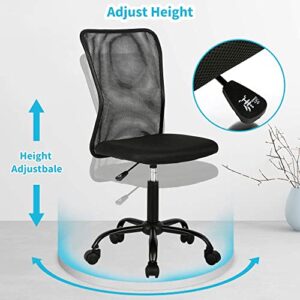 Armless Office Chair Ergonomic Computer Chair Student Desk Chair Height Adjustable Home Office Chair with Wheels Mid-Back Mesh Chair Swivel Task Chair for Small Space Bedroom, Black