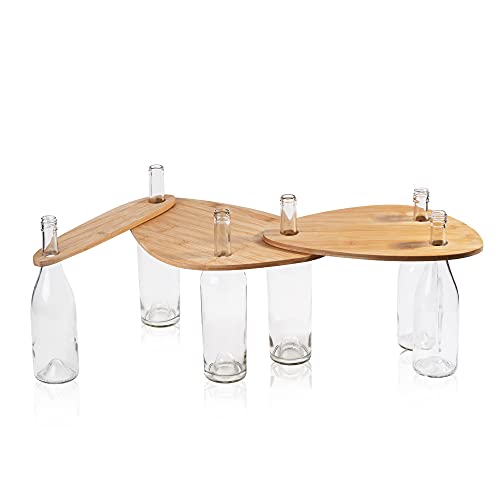 Flat Wine Bottle Cheese Trays Topper Serving Set Picnic Charcuterie Board Floating Cheese Boards Set Wedding Gifts Cutting Serving Platter Tray Solid Bamboo Sealed 3 Piece Extra Large Premium