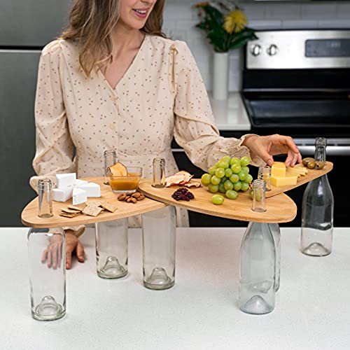 Flat Wine Bottle Cheese Trays Topper Serving Set Picnic Charcuterie Board Floating Cheese Boards Set Wedding Gifts Cutting Serving Platter Tray Solid Bamboo Sealed 3 Piece Extra Large Premium