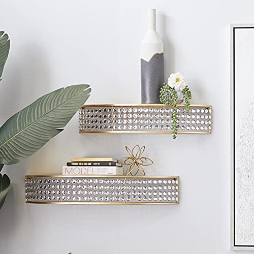 Deco 79 Metal Geometric Wall Shelf with Crystal Embellishments, Set of 2 5", 5"H, Gold