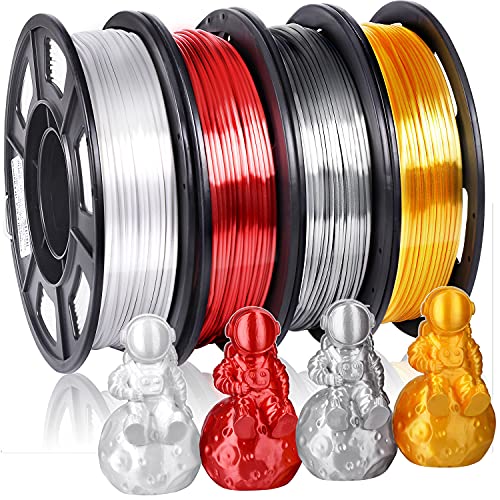 Silk PLA 3D Printer Filament 1.75mm Bundle,Shiny Silk Gold Silver White Red Metallic pla 3D Printing Filament 4 Pack Each Small Spool 0.25kg Multipack