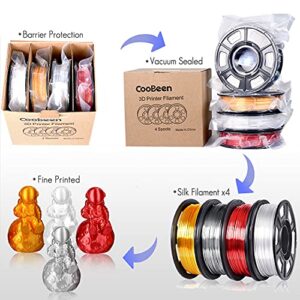 Silk PLA 3D Printer Filament 1.75mm Bundle,Shiny Silk Gold Silver White Red Metallic pla 3D Printing Filament 4 Pack Each Small Spool 0.25kg Multipack