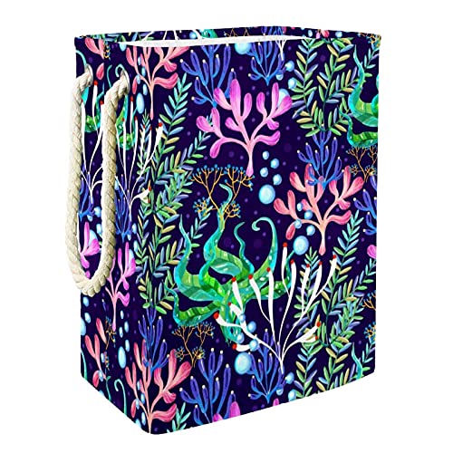 DEYYA Waterproof Laundry Baskets Tall Sturdy Foldable Dark Coral Print Hamper for Adult Kids Teen Boys Girls in Bedrooms Bathroom