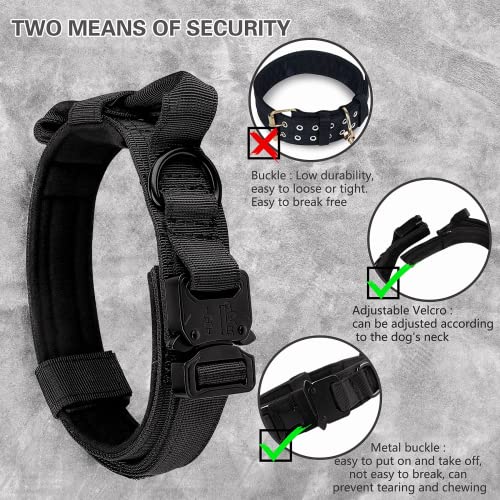 Tactical Dog Collar - KCUCOP Military Dog Collar with Mama Says I m Special Patch Thick with Handle K9 Collar Tactipup Dog Collars Adjustable Heavy Duty Metal Buckle for M,L,XL Dogs(Black-L)