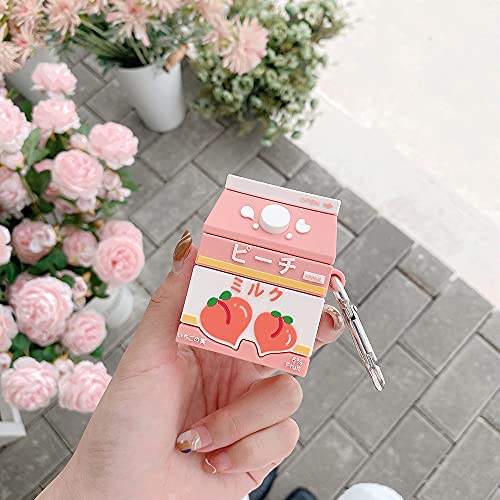 Cute and Interesting,Silicone Airpod Case Covers with Keychain,Compatible with Airpods 1&2 Case,More Attractive airpod case (Peach Drink)