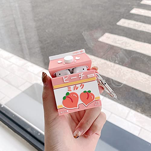 Cute and Interesting,Silicone Airpod Case Covers with Keychain,Compatible with Airpods 1&2 Case,More Attractive airpod case (Peach Drink)