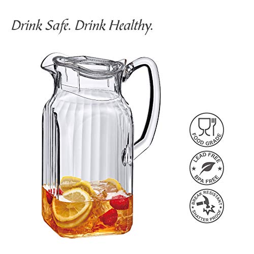 Amazing Abby - Quadly Bandly - Acrylic Pitcher (64 oz), Clear Plastic Water Pitcher with Lid, Fridge Jug, BPA-Free, Shatter-Proof, Great for Iced Tea, Sangria, Lemonade, Juice, Milk, and More