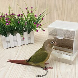 Spill-Proof No-Mess Pet Bird Feeder Parrot Automatic Feeder Seed Food Container Perch Cage Accessories for Budgerigar Canary Cockatiel Finch Parakeet Green Cheek Conures Parrotlets