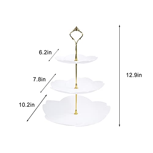 3 Tier White Cupcake Stand, Plastic Dessert Display Serving Tray for Birthday Home Party Baby Shower Wedding (2 Pcs)