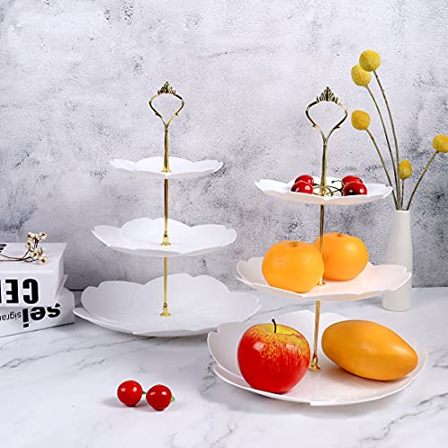 3 Tier White Cupcake Stand, Plastic Dessert Display Serving Tray for Birthday Home Party Baby Shower Wedding (2 Pcs)