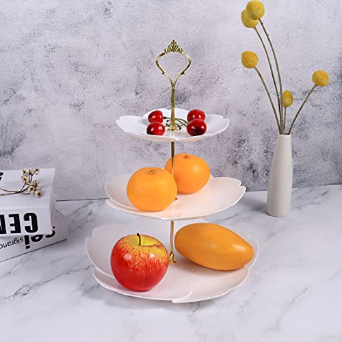 3 Tier White Cupcake Stand, Plastic Dessert Display Serving Tray for Birthday Home Party Baby Shower Wedding (2 Pcs)