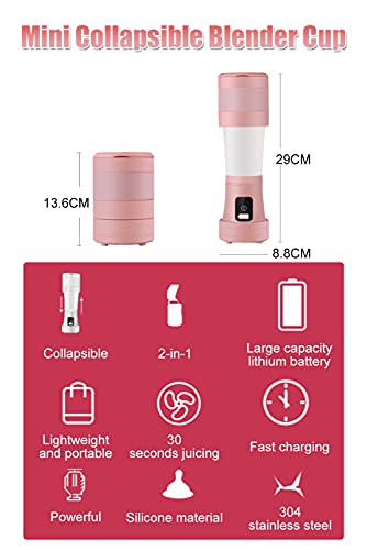 Portable Collapsible Blender with USB Rechargeable Personal Juicer Cup with 4000mAh Battery Mini Blender with Carry Handle Travel Blender for Camping/Office