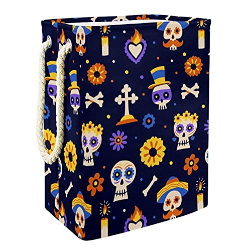 Waterproof Laundry Baskets Tall Sturdy Foldable Day of The Dead Skull Print Hamper for Adult Kids Teen Boys Girls in Bedrooms Bathroom