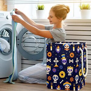 Waterproof Laundry Baskets Tall Sturdy Foldable Day of The Dead Skull Print Hamper for Adult Kids Teen Boys Girls in Bedrooms Bathroom