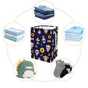 Waterproof Laundry Baskets Tall Sturdy Foldable Day of The Dead Skull Print Hamper for Adult Kids Teen Boys Girls in Bedrooms Bathroom