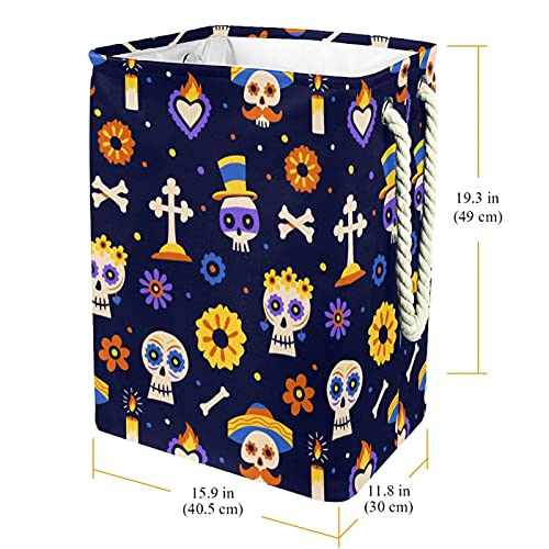 Waterproof Laundry Baskets Tall Sturdy Foldable Day of The Dead Skull Print Hamper for Adult Kids Teen Boys Girls in Bedrooms Bathroom