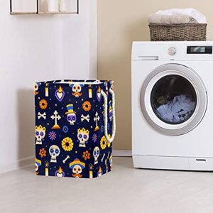 Waterproof Laundry Baskets Tall Sturdy Foldable Day of The Dead Skull Print Hamper for Adult Kids Teen Boys Girls in Bedrooms Bathroom