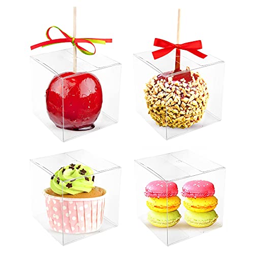 LEMESO 10 Pcs Gift Boxes Candy Apple Box Clear Boxes Transparent Clear with Hole Top, Great for Packing Caramel Apples Party Dessert, 4 x 4 x 4 inch