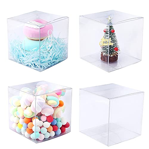 LEMESO 10 Pcs Gift Boxes Candy Apple Box Clear Boxes Transparent Clear with Hole Top, Great for Packing Caramel Apples Party Dessert, 4 x 4 x 4 inch