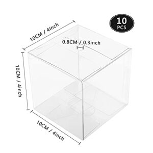 LEMESO 10 Pcs Gift Boxes Candy Apple Box Clear Boxes Transparent Clear with Hole Top, Great for Packing Caramel Apples Party Dessert, 4 x 4 x 4 inch