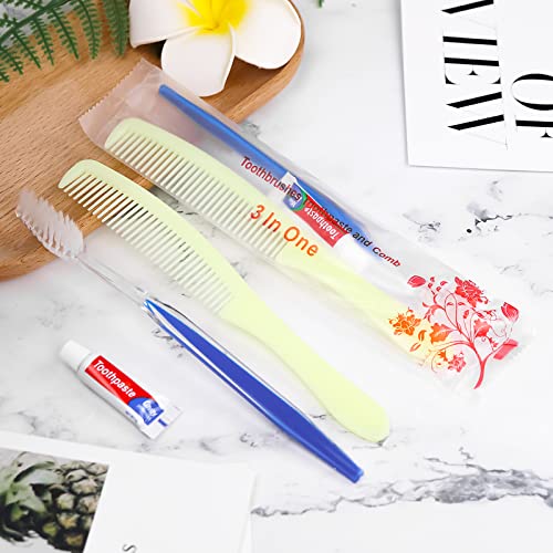 Travel Toothbrushes Kit,60 Pack Individually Wrapped Disposable Toothbrushes with Toothpaste and Hair Combs Travel Toothbrush Set for Homeless,Hotel