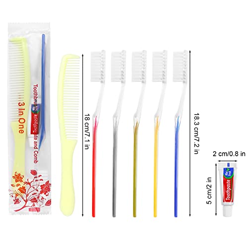 Travel Toothbrushes Kit,60 Pack Individually Wrapped Disposable Toothbrushes with Toothpaste and Hair Combs Travel Toothbrush Set for Homeless,Hotel