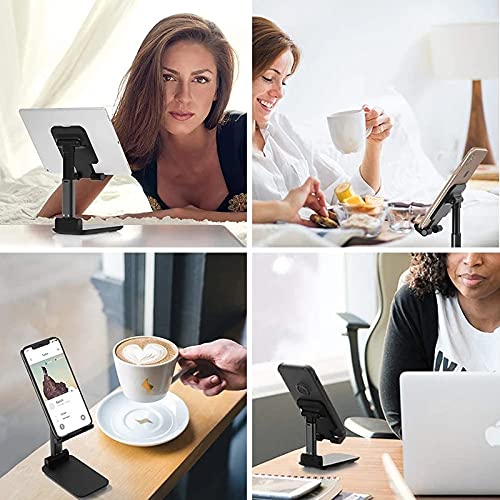 Foldable Cell Phone Stand, Zinalop [2021 Latest] Angle & Height Adjustable Desk Phone Holder with Stable Anti-Slip Design Compatible with iPhone 12/12 Pro/Smartphones/iPad Mini/Kindle(Black)