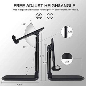 Foldable Cell Phone Stand, Zinalop [2021 Latest] Angle & Height Adjustable Desk Phone Holder with Stable Anti-Slip Design Compatible with iPhone 12/12 Pro/Smartphones/iPad Mini/Kindle(Black)