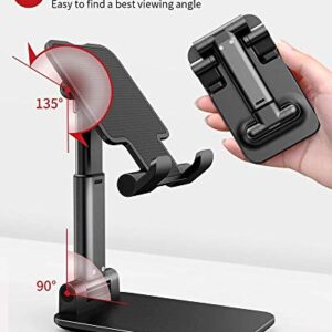 Foldable Cell Phone Stand, Zinalop [2021 Latest] Angle & Height Adjustable Desk Phone Holder with Stable Anti-Slip Design Compatible with iPhone 12/12 Pro/Smartphones/iPad Mini/Kindle(Black)