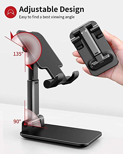 Foldable Cell Phone Stand, Zinalop [2021 Latest] Angle & Height Adjustable Desk Phone Holder with Stable Anti-Slip Design Compatible with iPhone 12/12 Pro/Smartphones/iPad Mini/Kindle(Black)